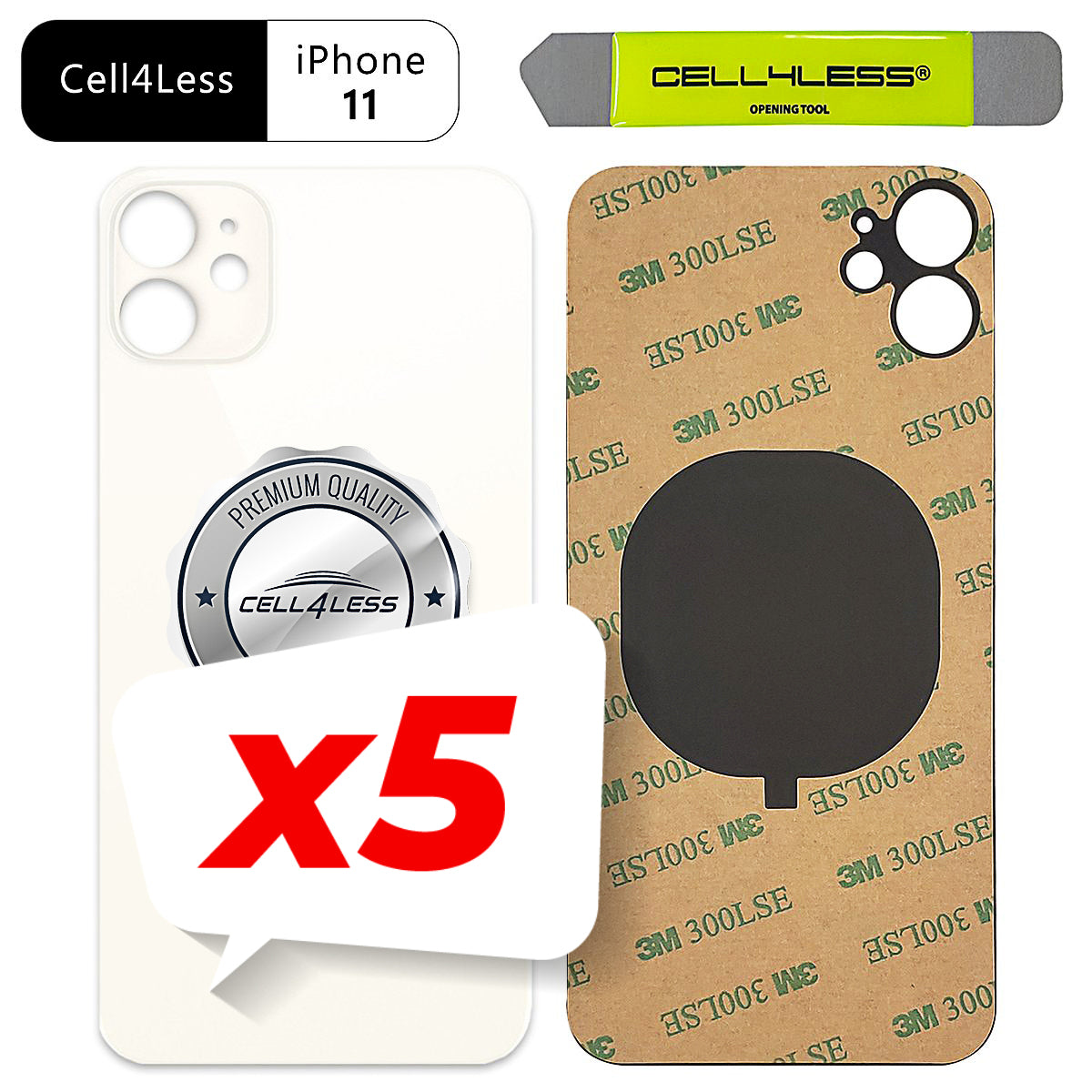 iPhone 11 Back Glass W/Full Body Adhesive, Removal Tool, and Wide Came ...