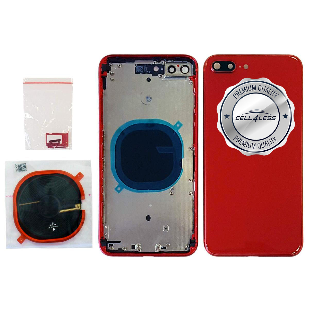 iPhone 8 PLUS Red Back Housing Assembly Metal MidFrame w/Back Glass ...