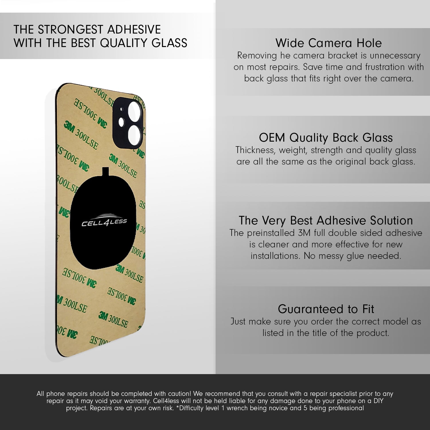 iPhone 11 Back Glass W/Full Body Adhesive, Removal Tool, and Wide Came ...