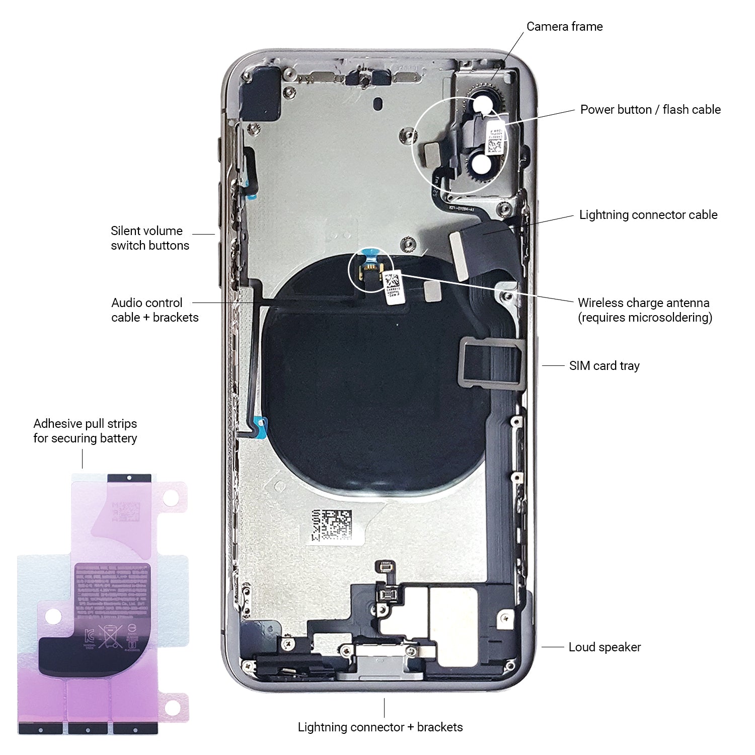 iPhone X SILVER Rear Housing Midframe Assembly w/ Pre-Installed Compon ...